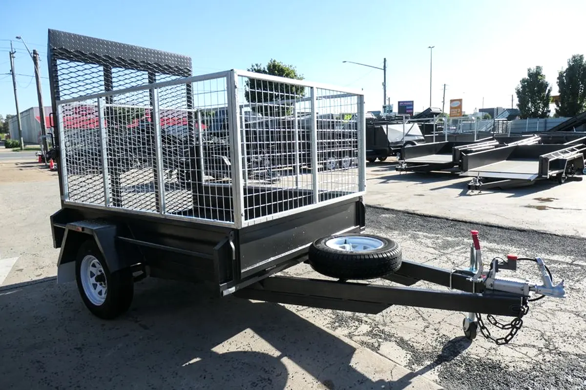 7x5 Single Axle 3ft Cage | 5ft Gride Drop Mesh Ramp | 1 Ton GVM