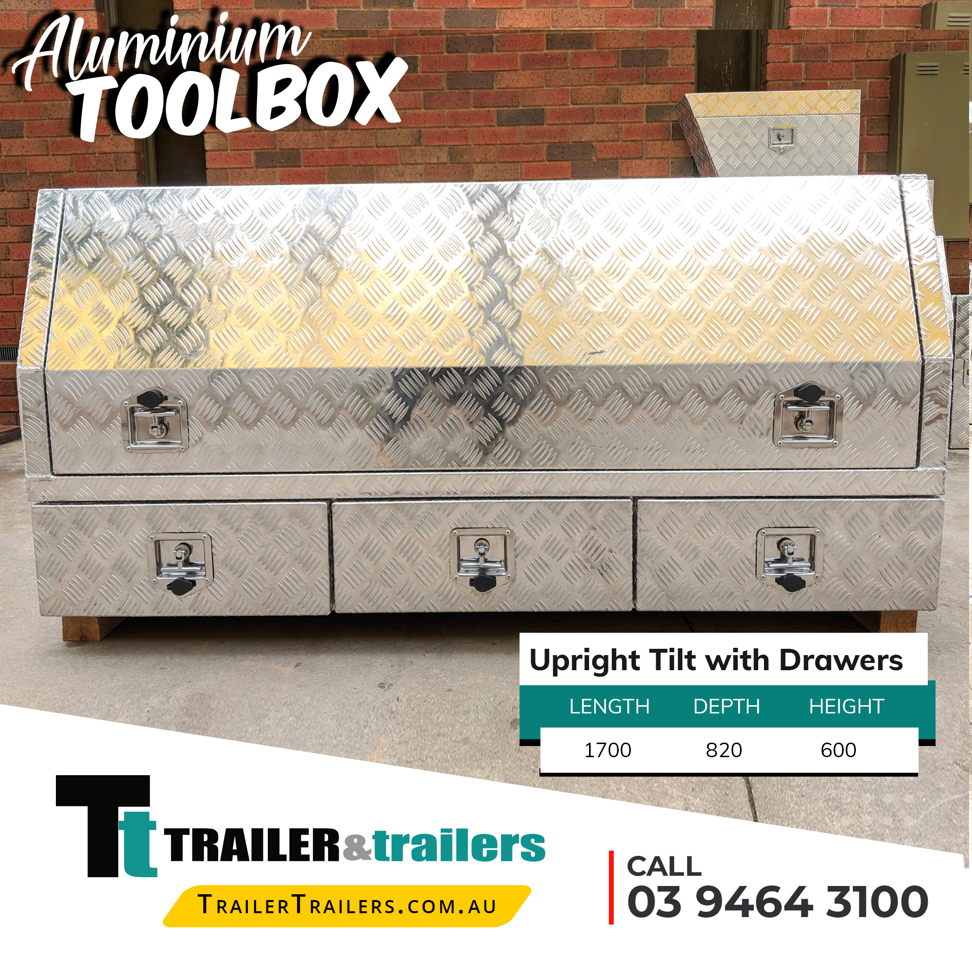 Upright Tilt with Drawers Trailer / UTE Storage Aluminium Toolbox for Sale