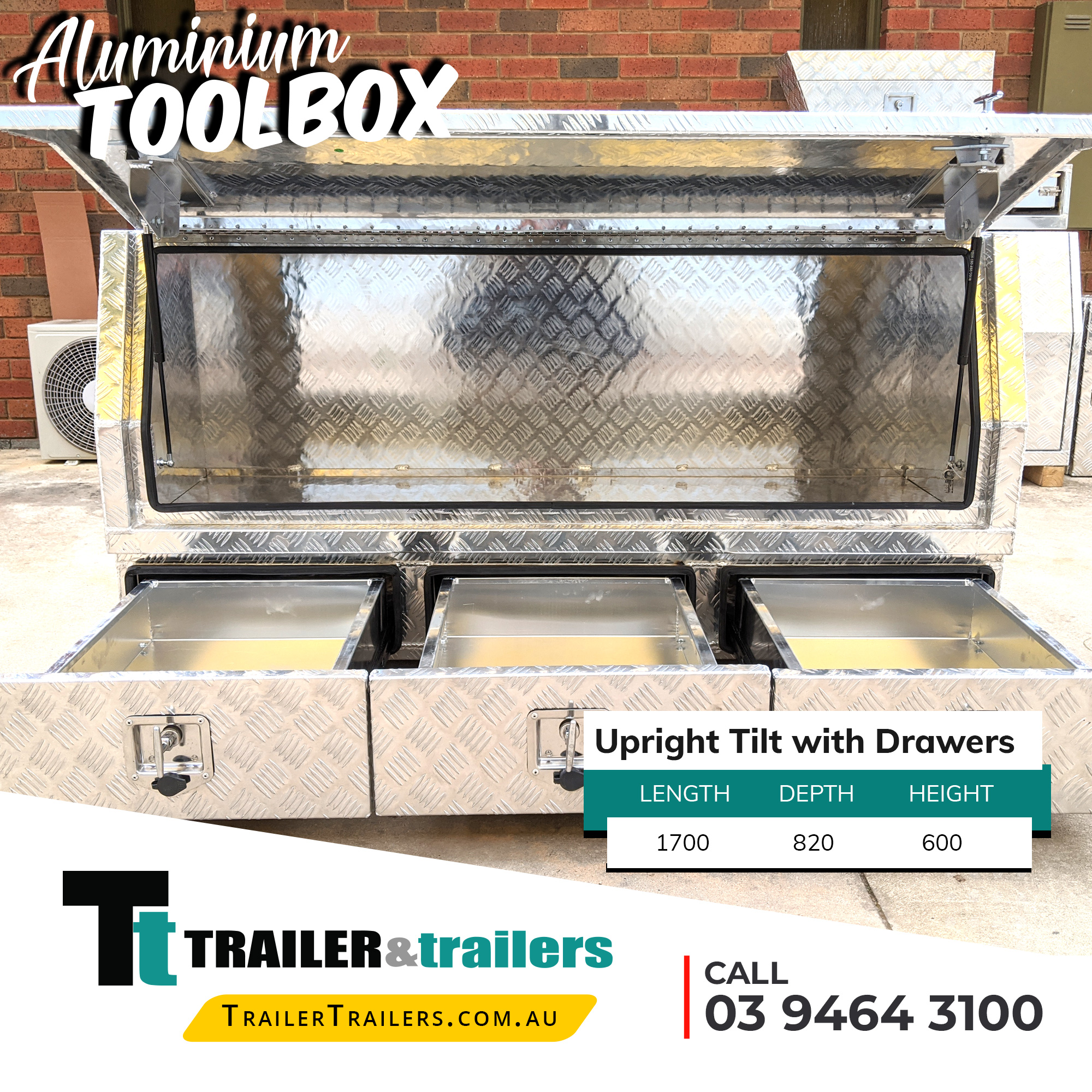 Upright Tilt with Drawers Trailer / UTE Storage Aluminium Toolbox for Sale